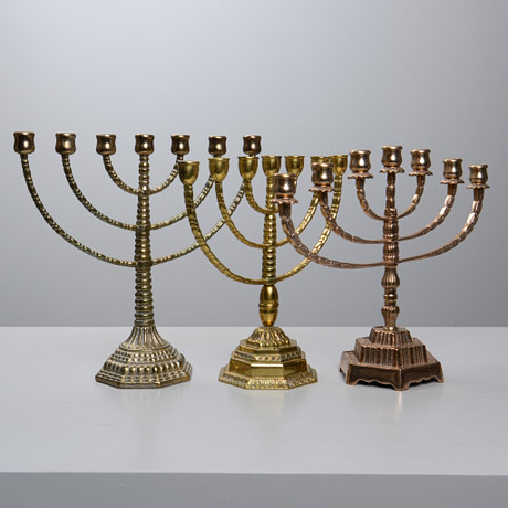 MENORA, 3 pcs., brass, 1900s. Lighting & Lamps - Candlesticks - Auctionet