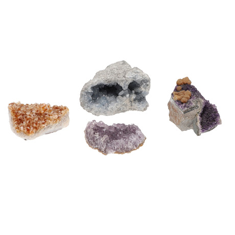 TWO AMETHYST GEODE WALL SECTION SPECIMENS, AN AQUA AURA GEODE WALL ...