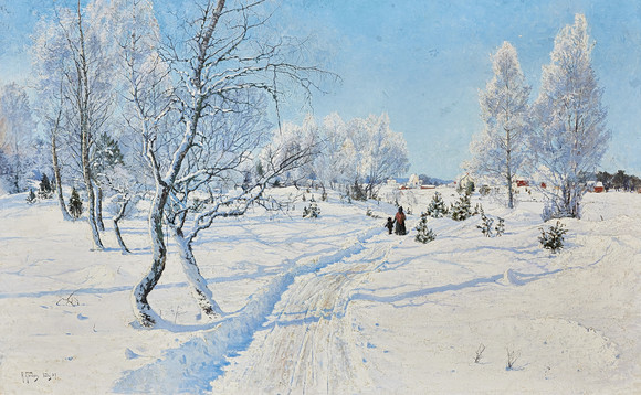 ANTON GENBERG. Vinterlandskap, Täby. Konst - Måleri - Auctionet