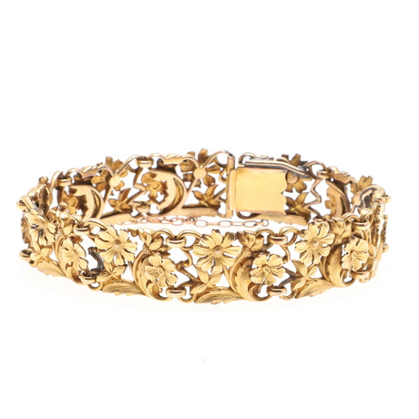 A FRENCH ART NOUVEAU "FIX" ROLLED GOLD FLORAL BRACELET AND OTHER ITEMS ...