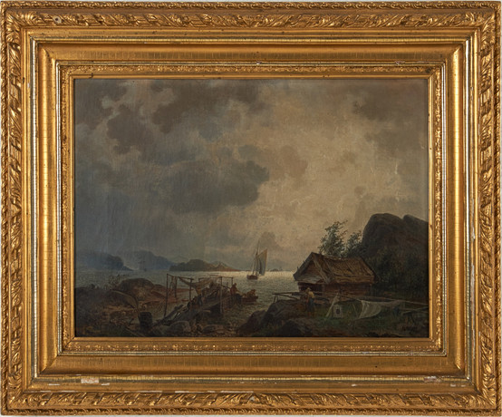 HANS FREDRIK GUDE, hans art, 1800-talets slut, Fiskehamn med ...