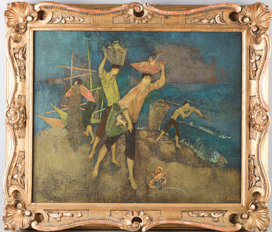 FELIX VARLA (GEORGIEN, 1903-1986). Oil on canvas, "Lobster Fisherman ...