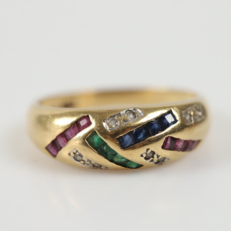 RING, 18 K guld med diamanter, safirer, rubiner och smaragder. Smycken ...