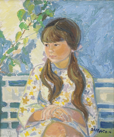 SAARA CHRISTIANSEN. "Girl on the balcony", oil on Board, signed. Art ...