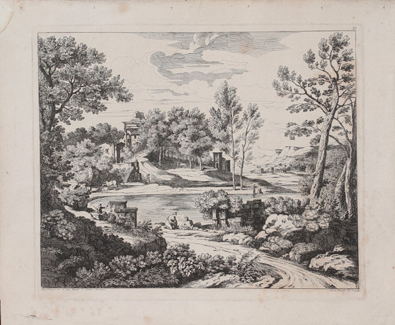 GASPARD POUSSIN. Efter. "Romae in AedibusFalconieri", gravyr, graverad ...