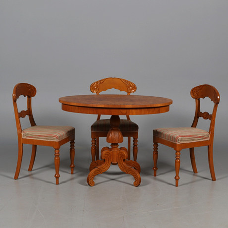 CHAIRS, 3, Karl-Johan-style, and PILLAR TABLE. Furniture - Armchairs ...