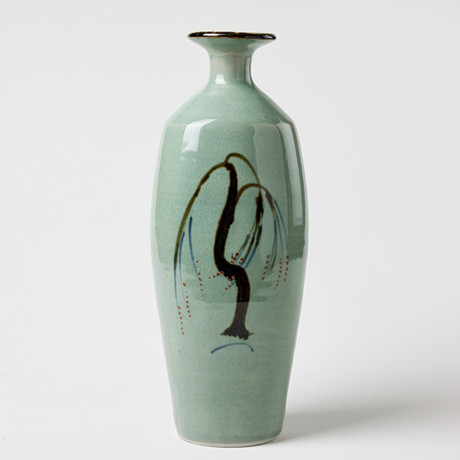 DAVID LEACH. "Willow tree", vas, stengods, celadon glasyr med dekor i ...