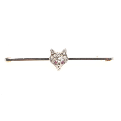 AN EARLY 20TH CENTURY 15CT GOLD AND DIAMOND FOX MASK BROOCH. Jewellery ...