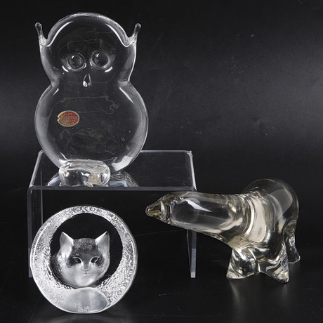 FIGURINER, 3 st. glaskonst, FM Ronneby och Målerås glasbruk. Glas ...