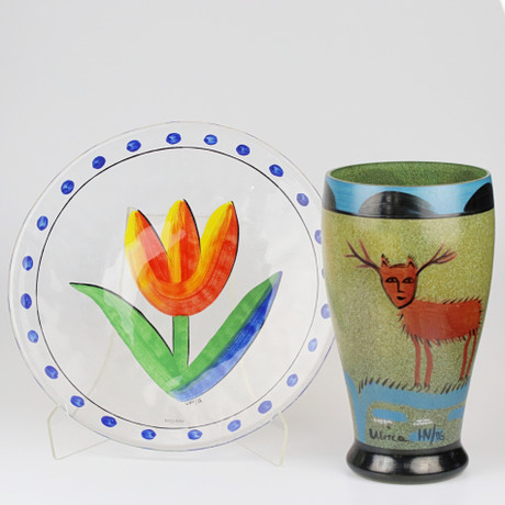 ULRICA HYDMAN-VALLIEN. Vas och fat, 2 delar, glas, signerad, Kosta Boda ...