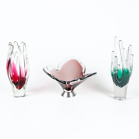 OIDENTIFIERAD FORMGIVARE. ART GLASS, three parts. Glass - Art glass ...