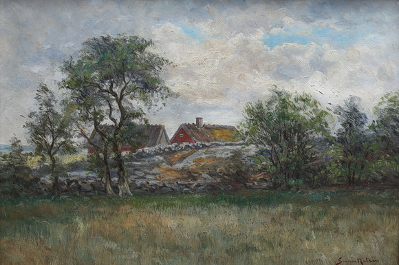SEVERIN NILSSON. Oil on Board, landscape with farm, signed, 19th/20th ...