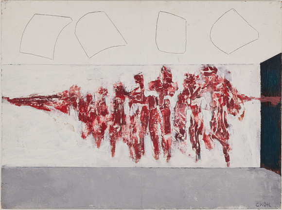 CARL KÖHLER (1919-2006). "Röda kroppar III", monogramsignerad CKÖH, olja på pannå. Konst ...