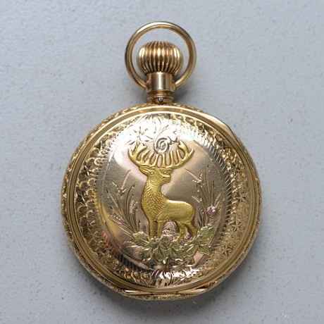 POCKET WATCH, Waltham Multicolor, gold 14K, with deer motif, early 20th ...