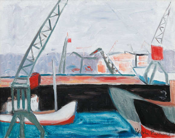 KARIN PARROW. Motiv från Göteborgs hamn. Olja på duk. Konst - Måleri ...