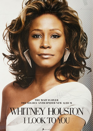 WHITNEY HOUSTON, AUTOGRAPH, signed poster, "I LOOK TO YOU", Sony Music ...