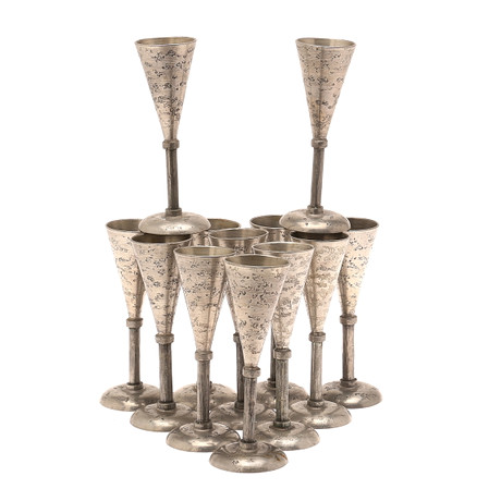 SNAPSGLAS, 12 st, tenn, Skurdal, 1970-tal. Silver & Metall - Tenn ...