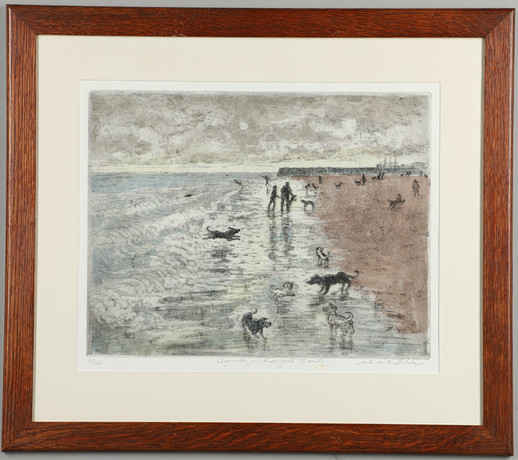 MICHAEL BLAKER (B.1928). DOG WALKING ON RAMSGATE SANDS. Art ...