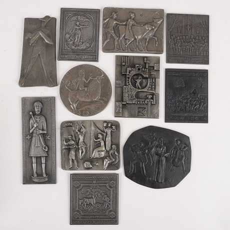 WALL RELIEF, 11 pcs, metal, some are signed, Germany. Silver & Metals ...
