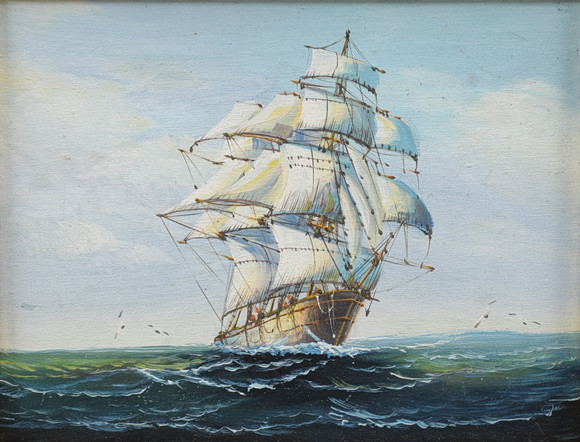OIDENTIFIERAD KONSTNÄR. Segelfartyg, olja på duk, osignerad. Konst ...