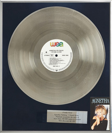 AGNETHA FÄLTSKOG, "I Stand Alone", 1987. Platina Sales Award, AUTOGRAPH ...