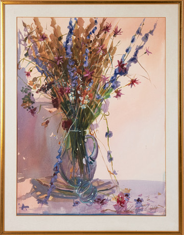 MICHAEL SHEVARJOV (RYSSLAND, FÖDD 1958). Blomsterstilleben, akvarell på ...