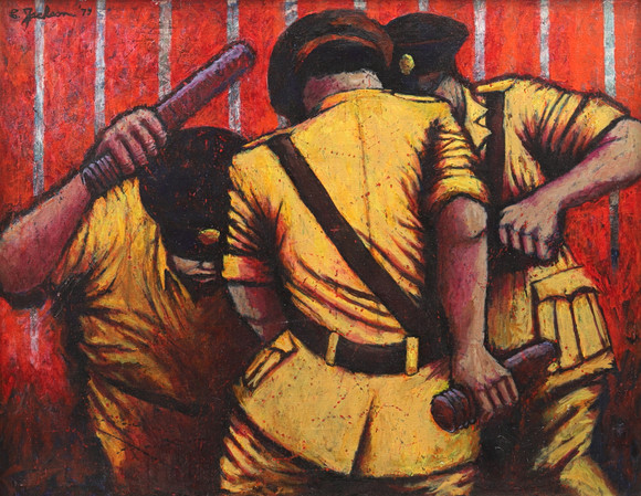 CLIFFORD JACKSON (USA/SVERIGE 1927-2006). "Inquisition", olja på duk ...