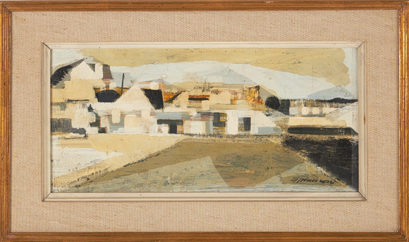 GUNNAR JOHNSSON. Landscape with buildings, oil painting, signed G ...