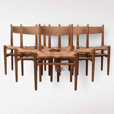 HANS J WEGNER. STOLAR, 6 st, modell CH36, stomme i ek, naturflätad sits ...