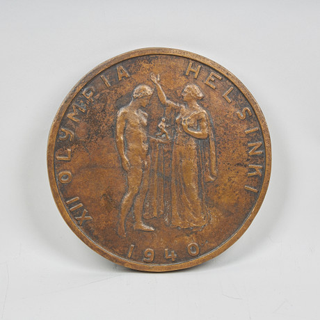 EEMIL HALONEN (1875-1950). Bronsrelief, OS-medaljförslag, text XII ...