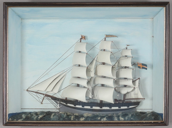 DIORAMA, halvmodell av segelfartyg, 1900-tal. Samlarföremål - Teknika ...