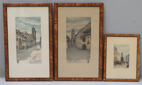 HANS SCHINDLER. Färgetsningar, 3 st, motiv av Wien, signerade. Konst ...