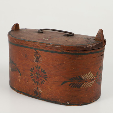 SWEEPER BASKET, wood with forged handle, commonplace painted, dated ...