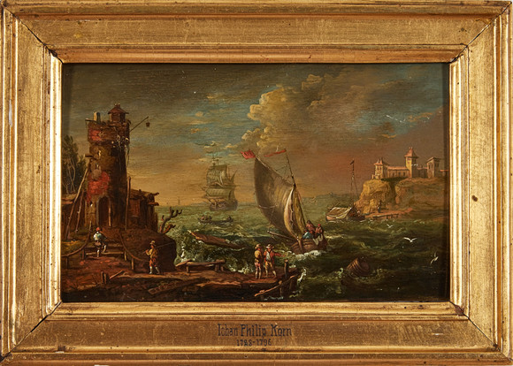 JOHAN PHILIP KORN (1728-1796). Kustlandskap med figurstaffage vid ...