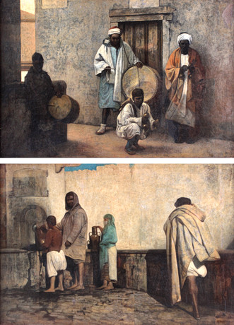 ESCUELA ORIENTALISTA SIGLO XIX. FIRMA ILEGIBLE. TÁNGER. PAREJA DE ÓLEOS ...