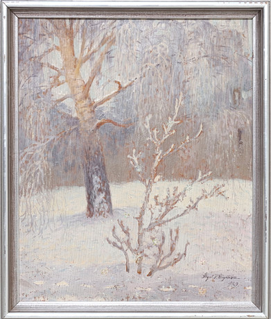 ALGOT RINGSTRÖM. Träd i vinterskrud, olja på pannå, signerad och daterad 1929. Konst - Måleri ...