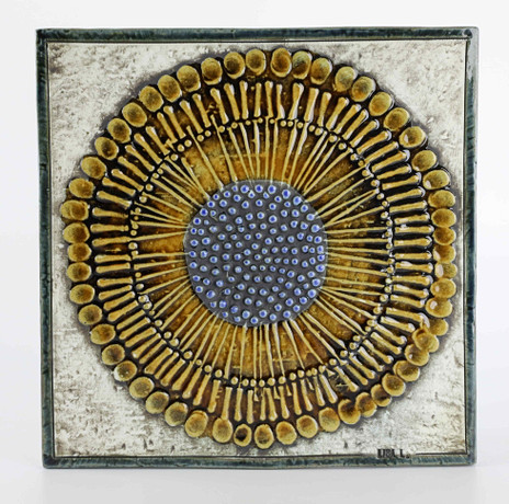 LISA LARSON. Wall plaque, stoneware, "Sunflower", Gustavsberg, from the ...
