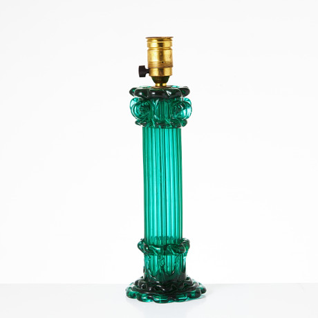 VENINI, table lamp, Murano, Italy, 1960s, green glass mass, label ...