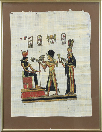 PAPYRUS PAINTING, Egyptian motif, indistinctly signed. Art - Paintings ...