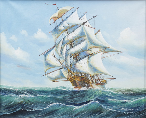 OIDENTIFIERAD KONSTNÄR. Segelfartyg, olja på duk, signerad. Konst ...