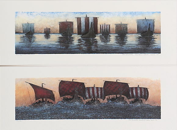 CARL-RICKARD CARLENSTIERNA. Color lithographs, 2 pcs, Viking motifs ...