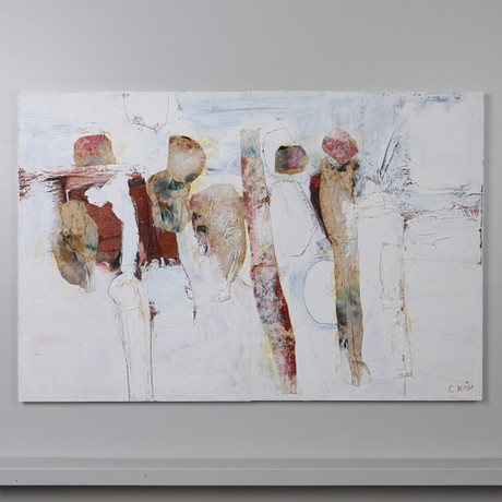 CARL KÖHLER. "Teaterkroppar II", blandteknik på pannå, signerad. Konst - Måleri - Auctionet