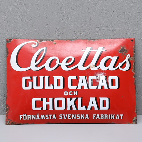 CLOETTA, Emaljskylt, kupad, tidigt 1900-tal. Övrigt - Övrigt - Auctionet
