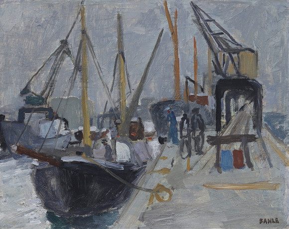 GUSTAF ADOLF FAHLE. "Norrköping harbor from the harbor bridge", oil on ...