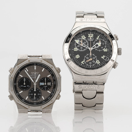 SWATCH and SEIKO, 2 wristwatches, steel, quartz, date, chronograph with ...