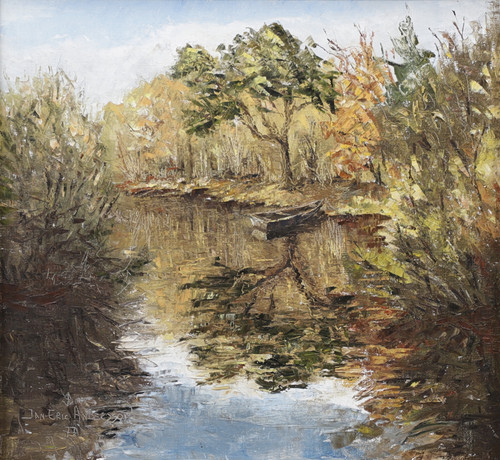 JAN-ERIK ANDERSSON. "Båt vid skogskant", olja på duk, signerad och daterad -77. Konst - Måleri ...