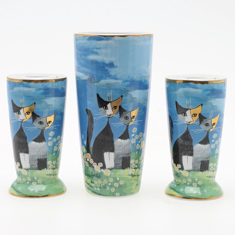 ROSINA WACHTMEISTER. Vas & ljusstakar, 3 delar, porslin, Goebel, Fyrklövern, Tyskland. Keramik ...