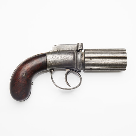 SLINGLOCK REVOLVER, British, pepperbox with 6 barrels in a bunch ...