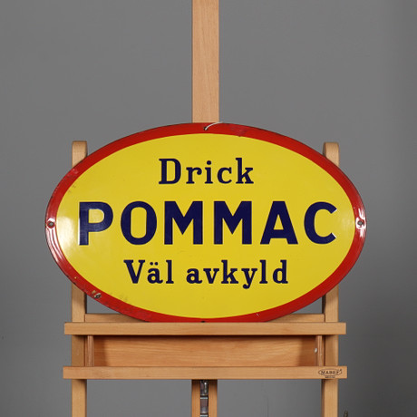 REKLAMSKYLT, emaljerad plåt, Pommac, 1900-talets första hälft. Övrigt ...