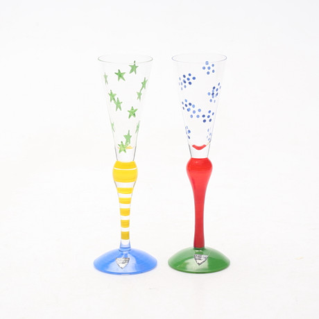 SNAPSGLAS, 2 st, "Clown", Anne Nilsson, Orrefors. Glas - Serviser ...